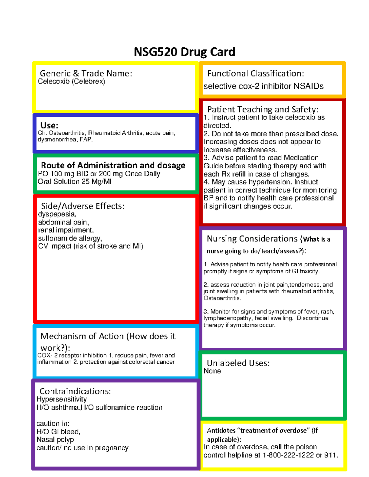 Drug card celecoxib - Drug card - nur 4227 - NSG 520 Drug Card Patient ...