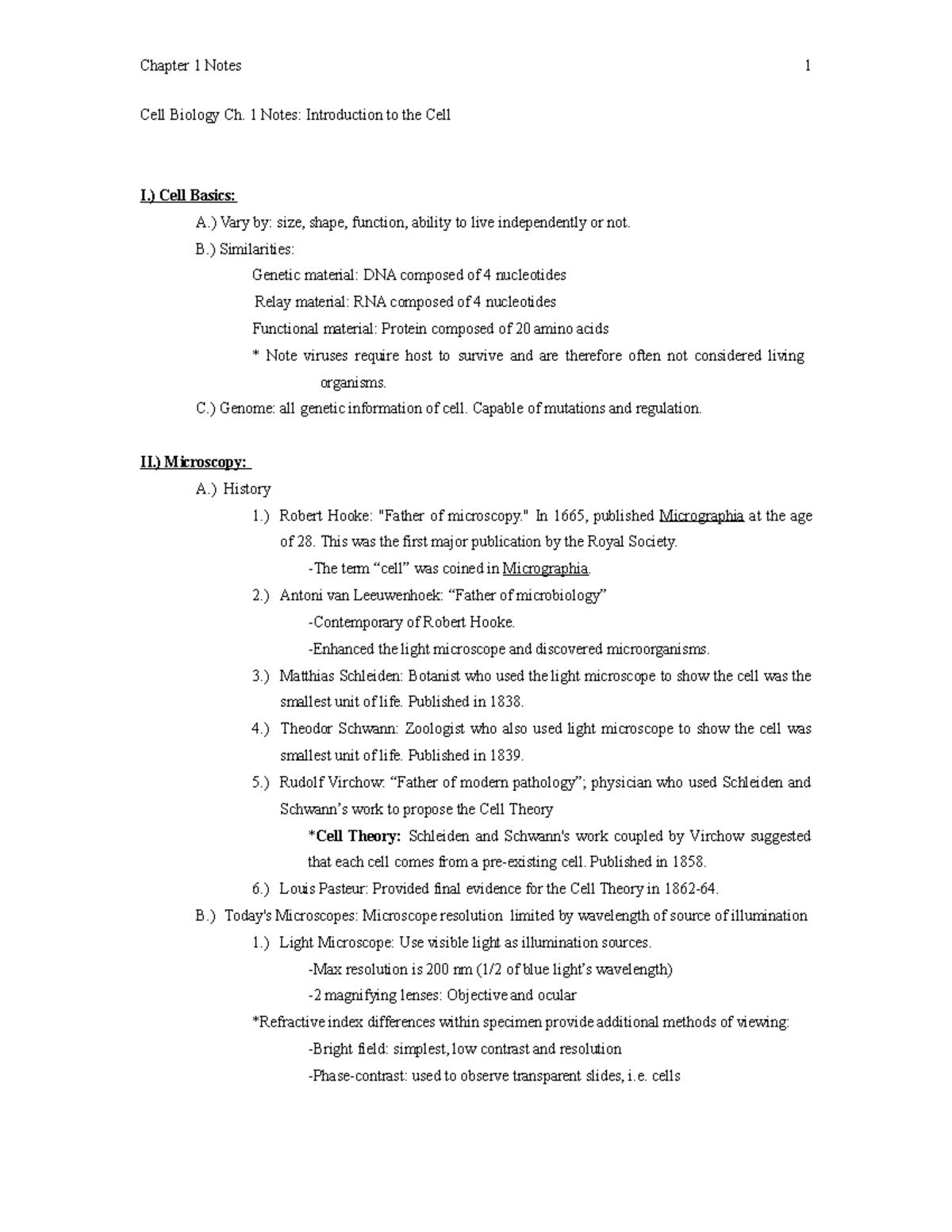 Ch. 1 - Introduction - Cell Biology Ch. 1 Notes: Introduction to the ...