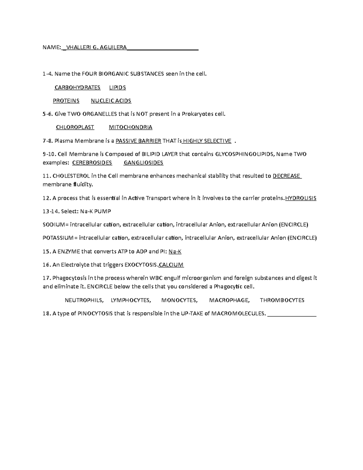 Biochem QUIZ 1 LEC Prelim Intro TO Biochemistry Blank - NAME: VHALLERI ...