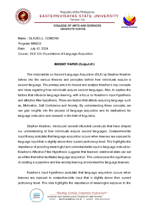 powerpoint presentation Insight paper about Stephen Krashen's Theory of ...