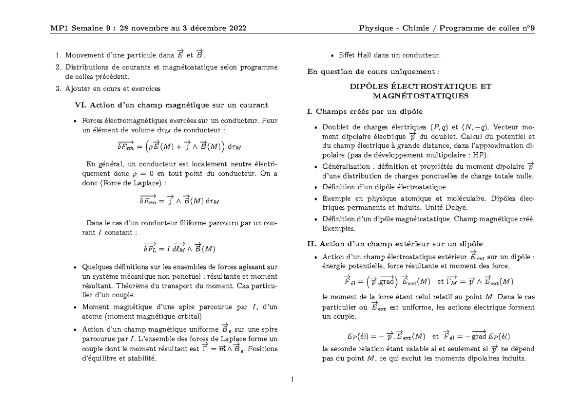 Download - Physical - MP1 Semaine 9 : 28 novembre au 3 décembre 2022 Physique - Chimie ...