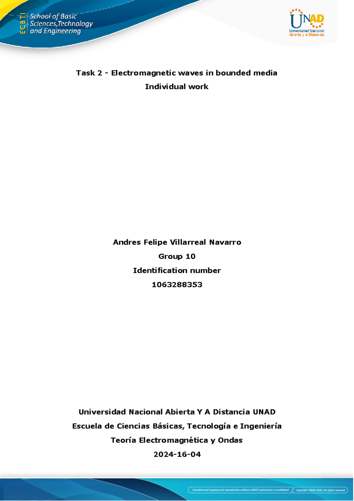 Task 2-Andres Villarreal Aporte - Task 2 - Electromagnetic waves in bounded media Individual ...