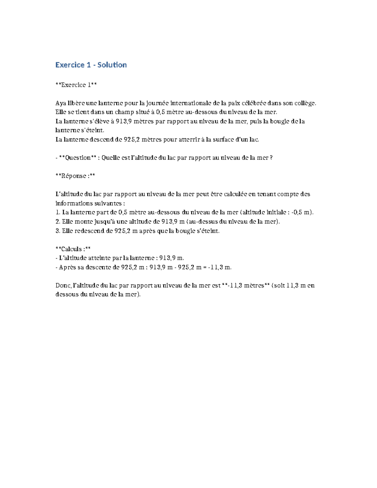 Exercice 1 Solution - Exercice 1 - Solution Exercice 1 Aya libère une ...