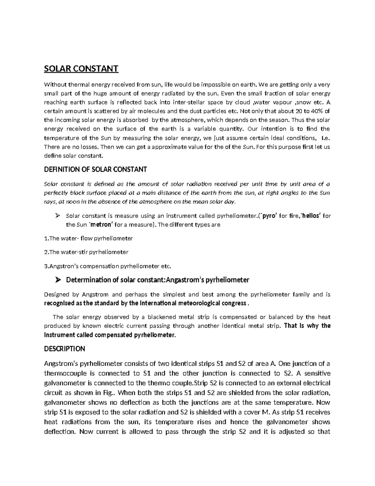Solar constant - SOLAR CONSTANT Without thermal energy received from ...