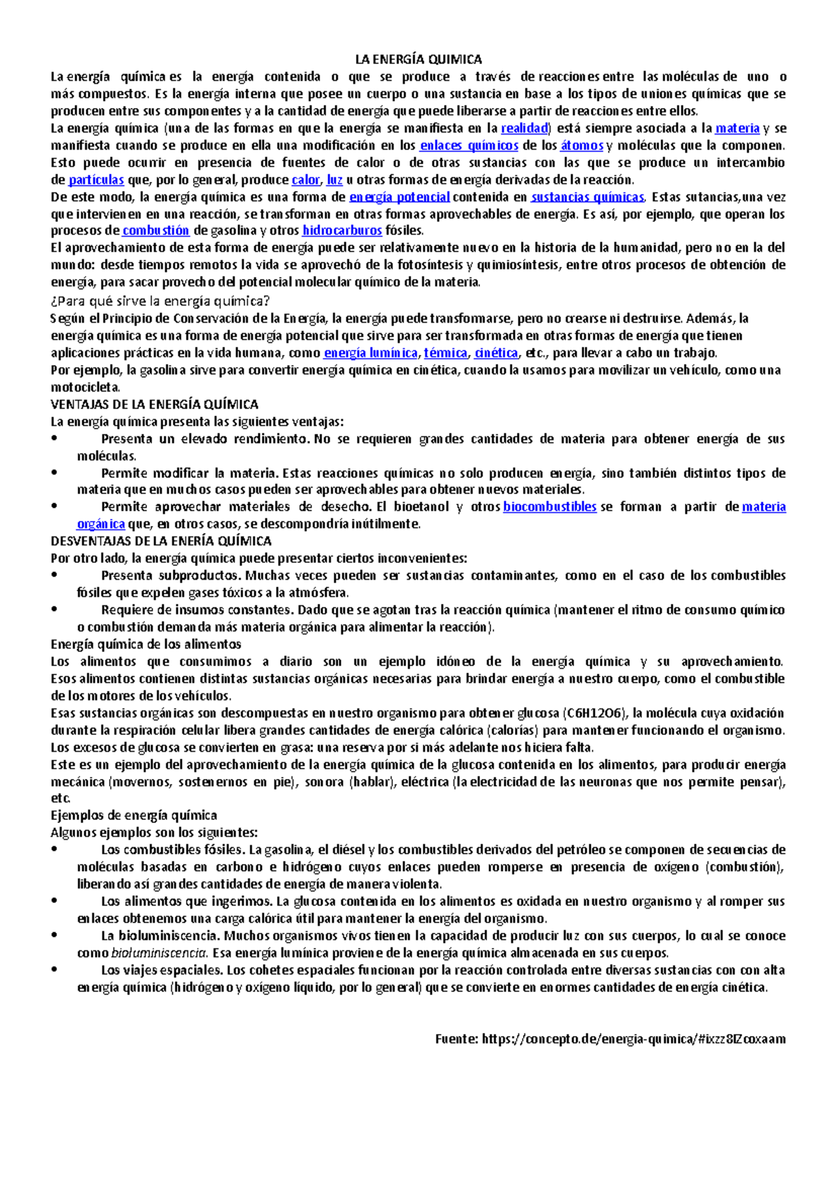 LA Energía Quimica - hola - LA ENERGÍA QUIMICA La energía química es la ...