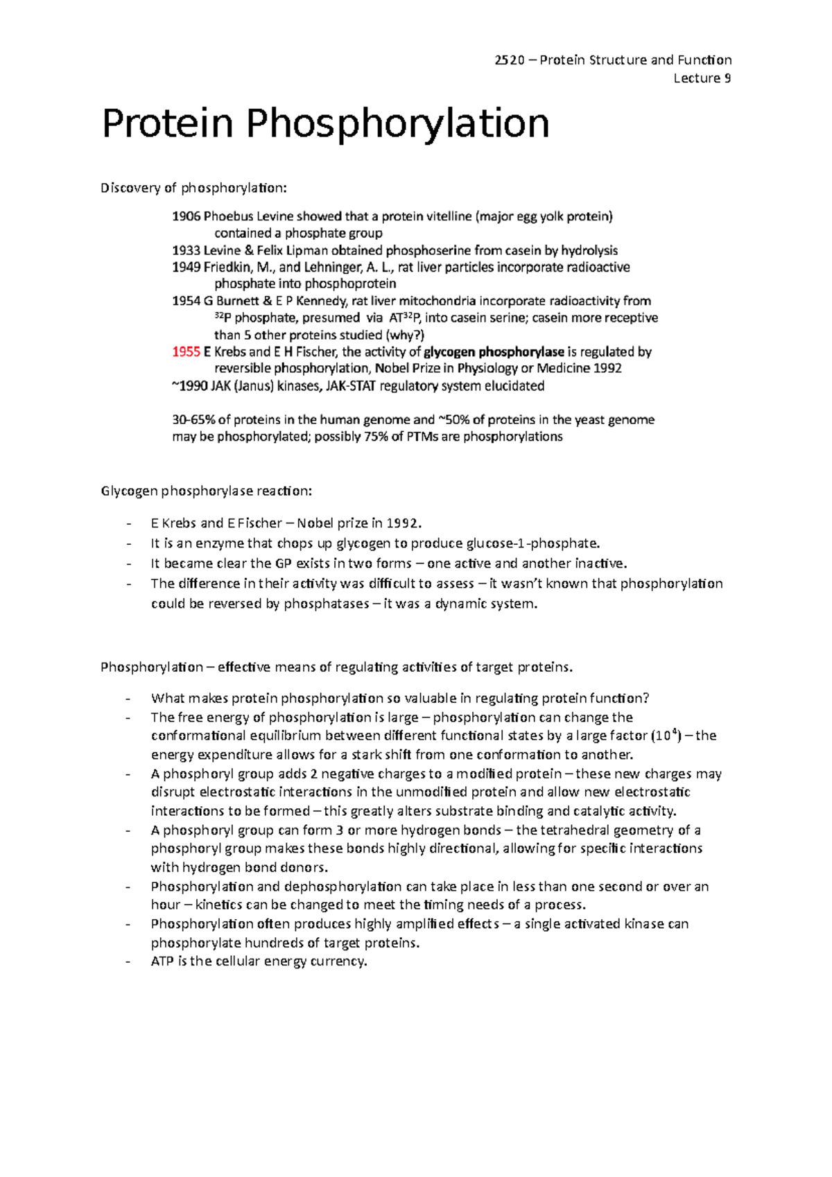 9 - Protein Phosphorylation - 2520 – Protein Structure and Funcion ...