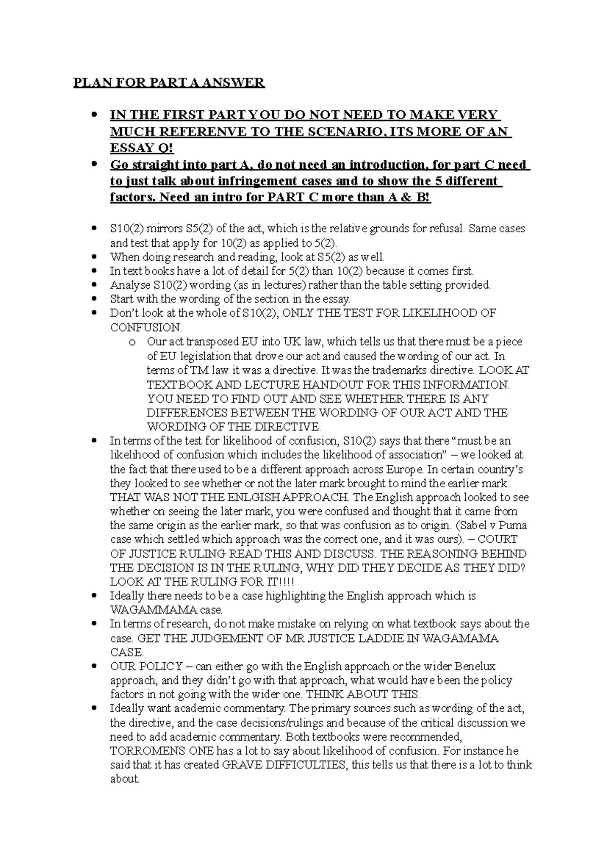 CW Plan all parts - Plan for answering coursework - PLAN FOR PART A ...