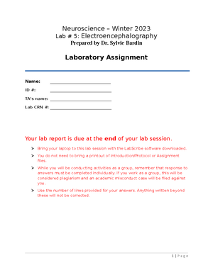 Lab 3 - Introduction-Dissection III- W2023 - NEUROSCIENCE – WINTER 2023 Lab # 3: Internal ...