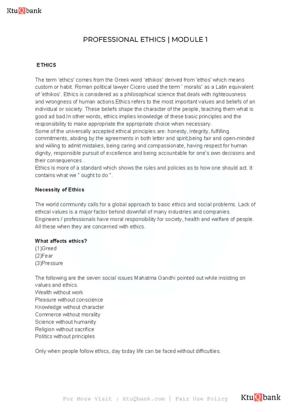 Professional Ethics Module 1 - PROFESSIONAL ETHICS | MODULE 1 ETHICS ...