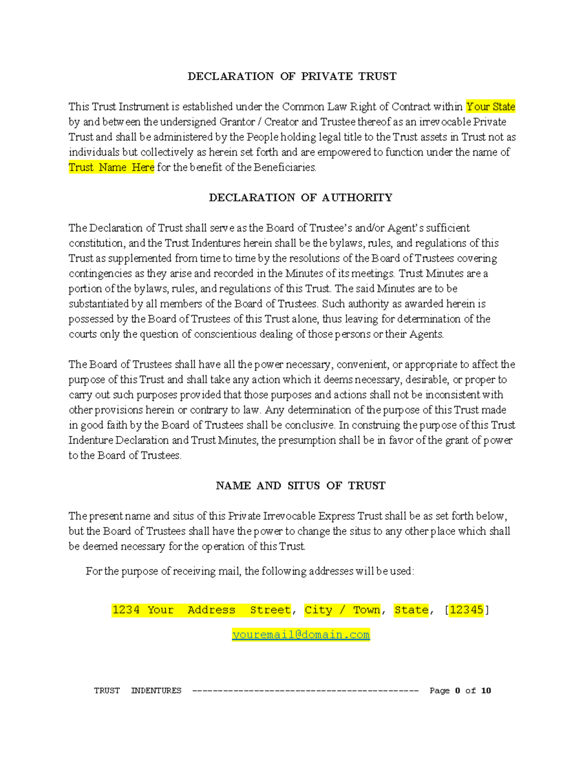 3. Trustindenturestemplate - DECLARATION OF PRIVATE TRUST This Trust ...