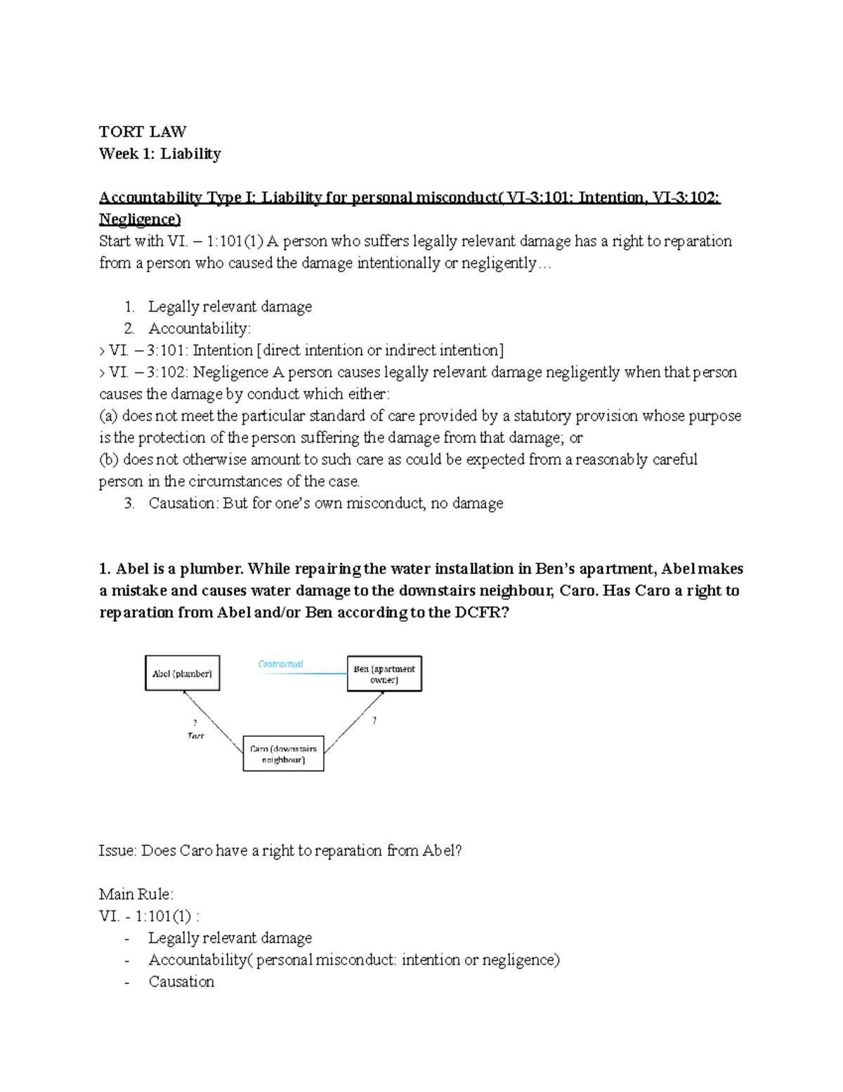 Contract and Tort WG - TORT LAW Week 1: Liability Accountability Type I ...