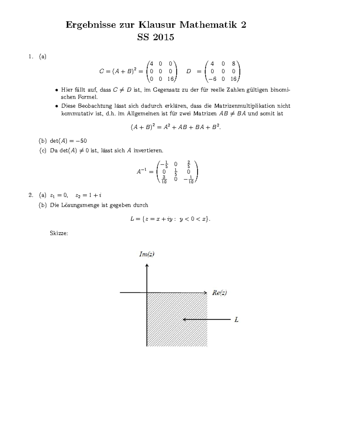 2015 SS Ergebnisse Mathe 2 - Ergebnisse zur Klausur Mathematik 2 SS ...