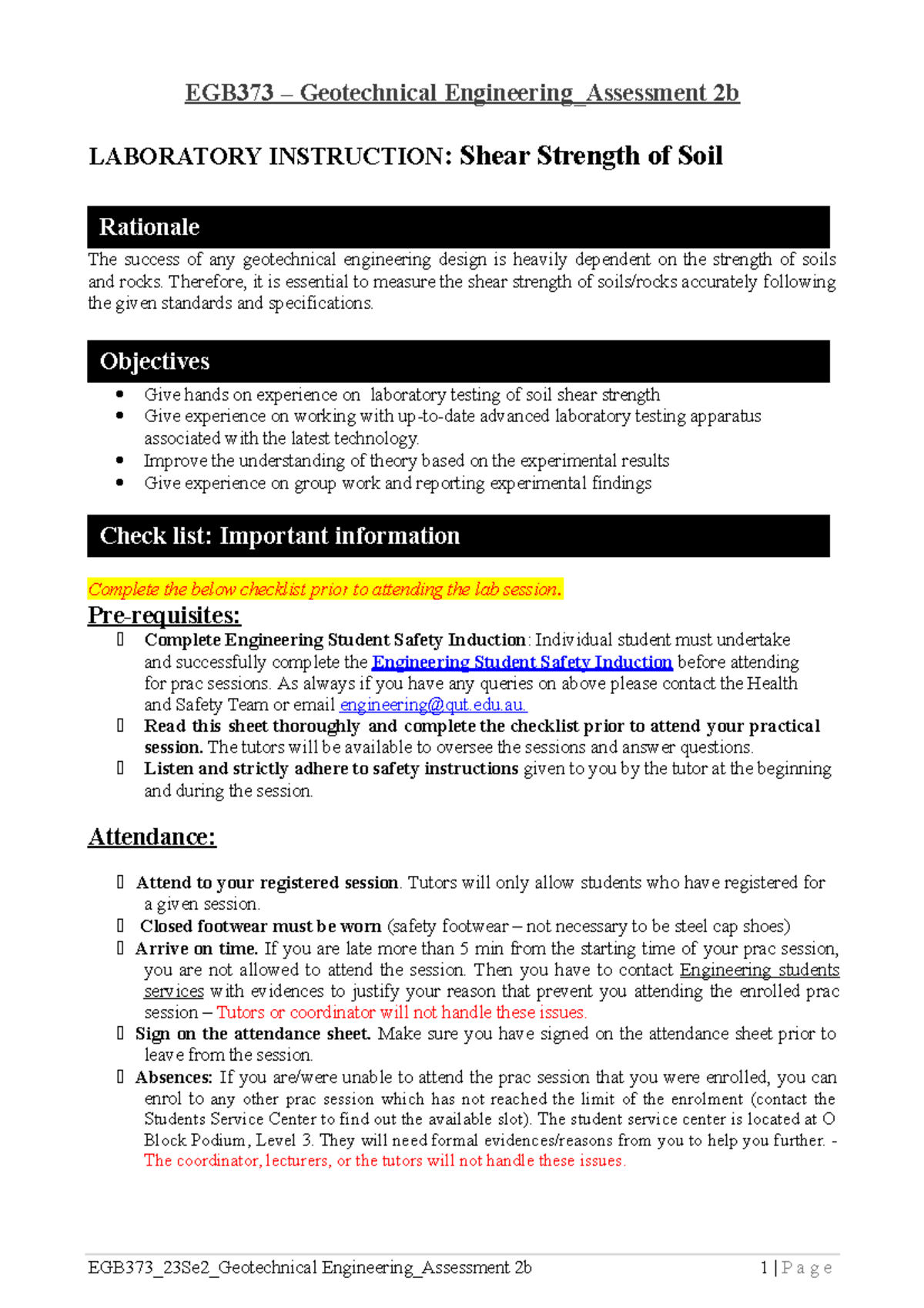 EGB373 2023 Se 2- Shear Strength of Soil- Laboratory Practical ...