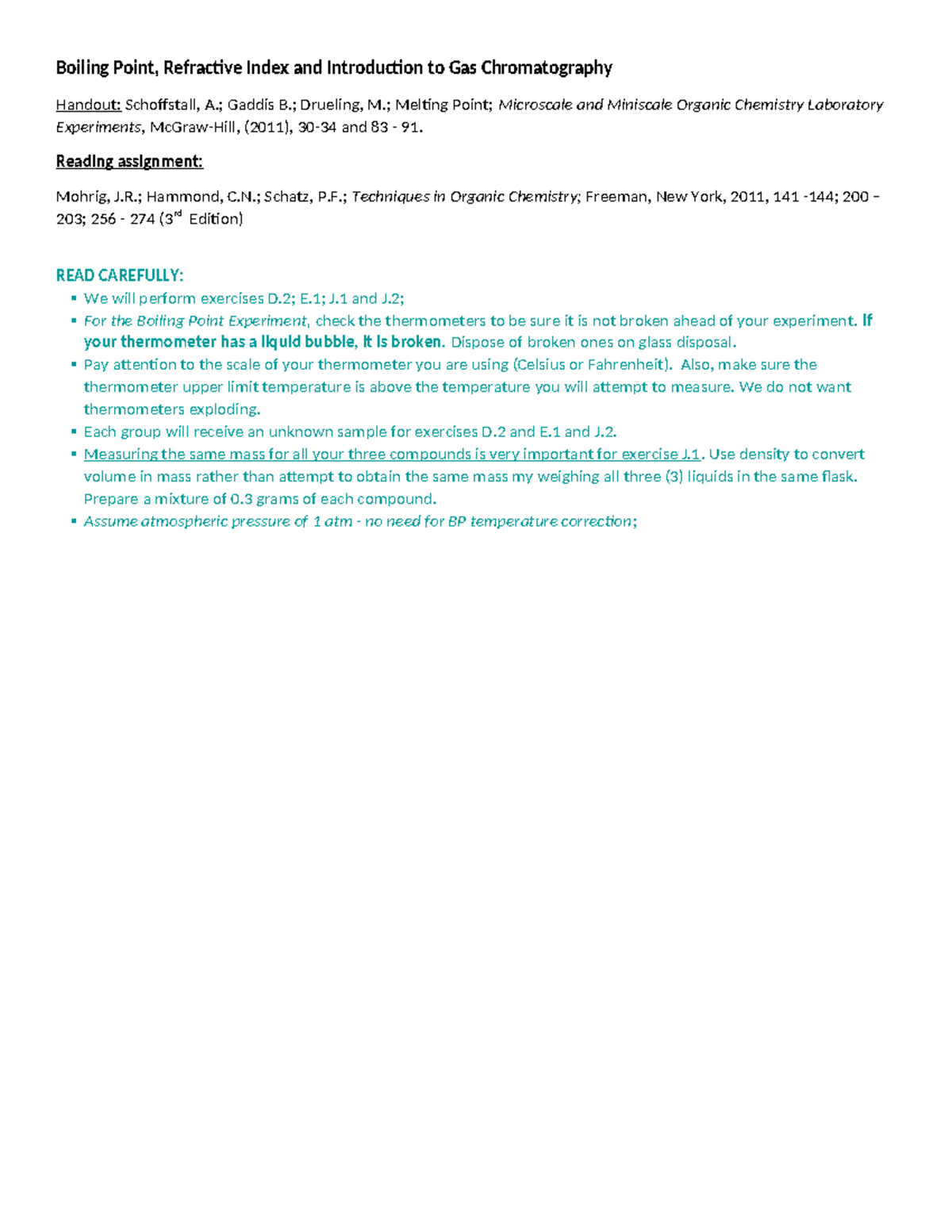 Pre-lab Boiling Point, Refractive Index and Introduction to GC(2) - Boiling Point, Refractive ...
