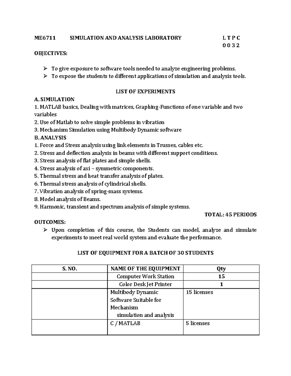 SIM Lab Manual latest(2017 ) - ME6711 SIMULATION AND ANALYSIS ...