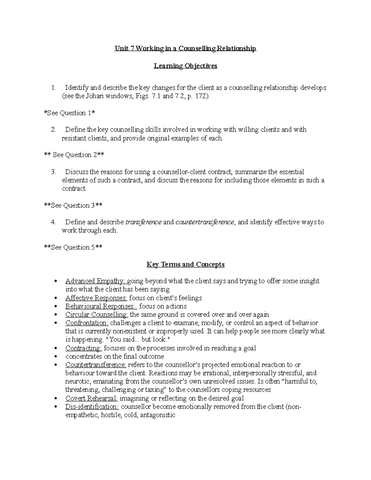 Unit 7 Working in a Counselling Relationship - Unit 7 Working in a Counselling Relationship ...