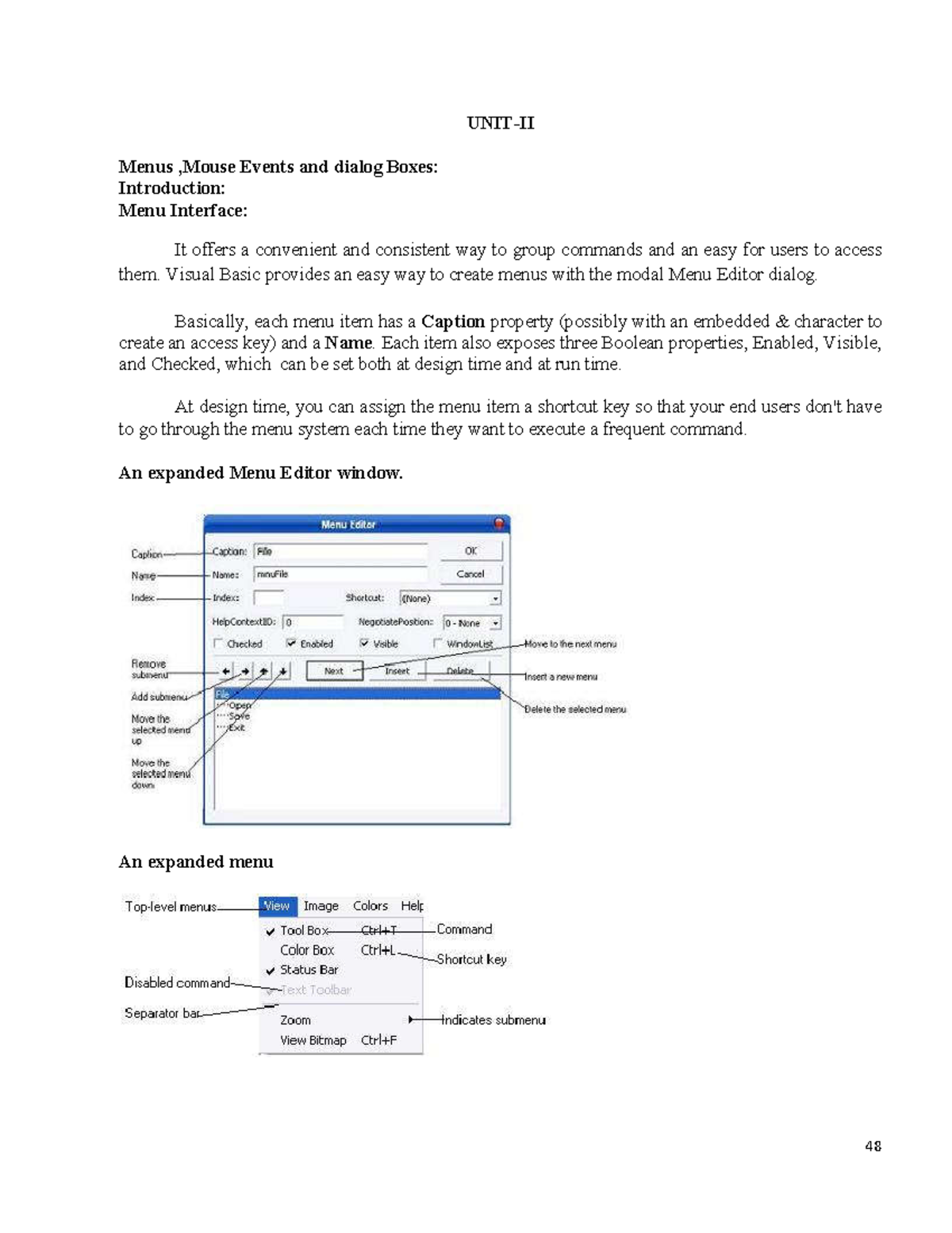 VB unit2 - This note contains summary of menus, mouse events and dialog in vb - UNIT-II Menus ...
