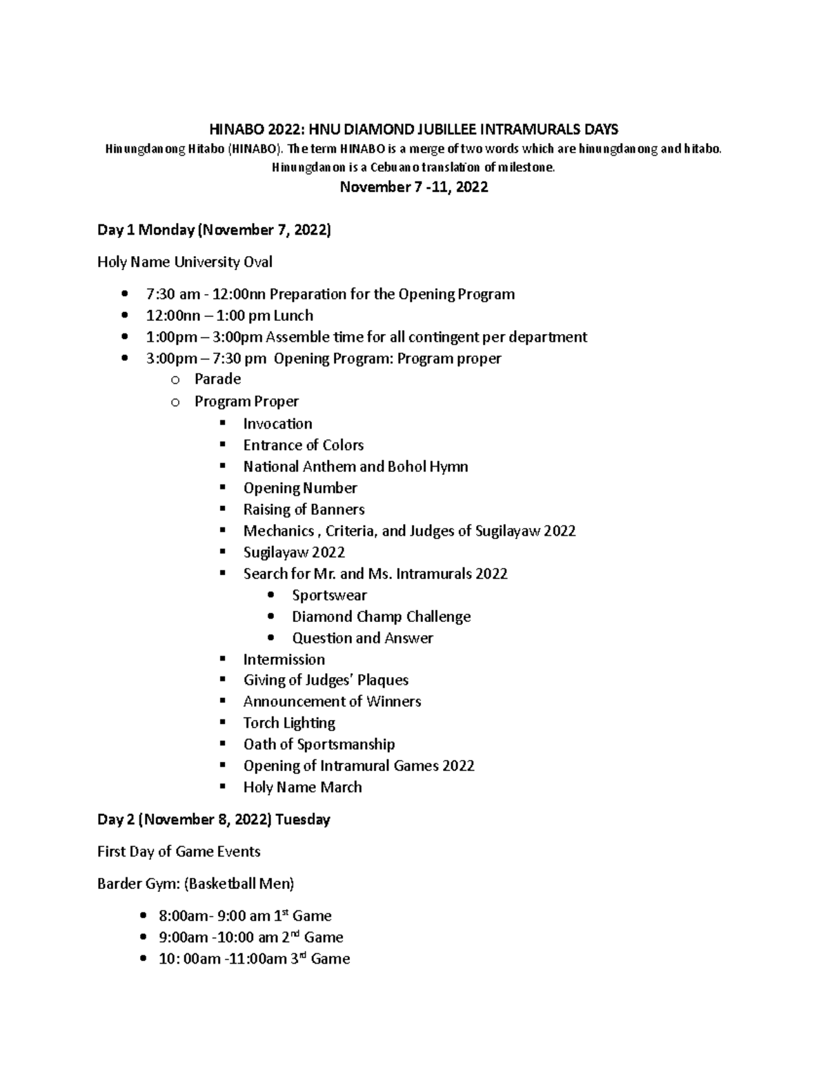 Program-Intramurals - Intrams - HINABO 2022: HNU DIAMOND JUBILLEE ...