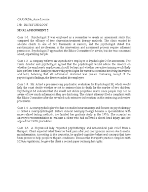 Psych Assessment Diagnosis - 1.) Mike is a 20-year-old who reports to ...