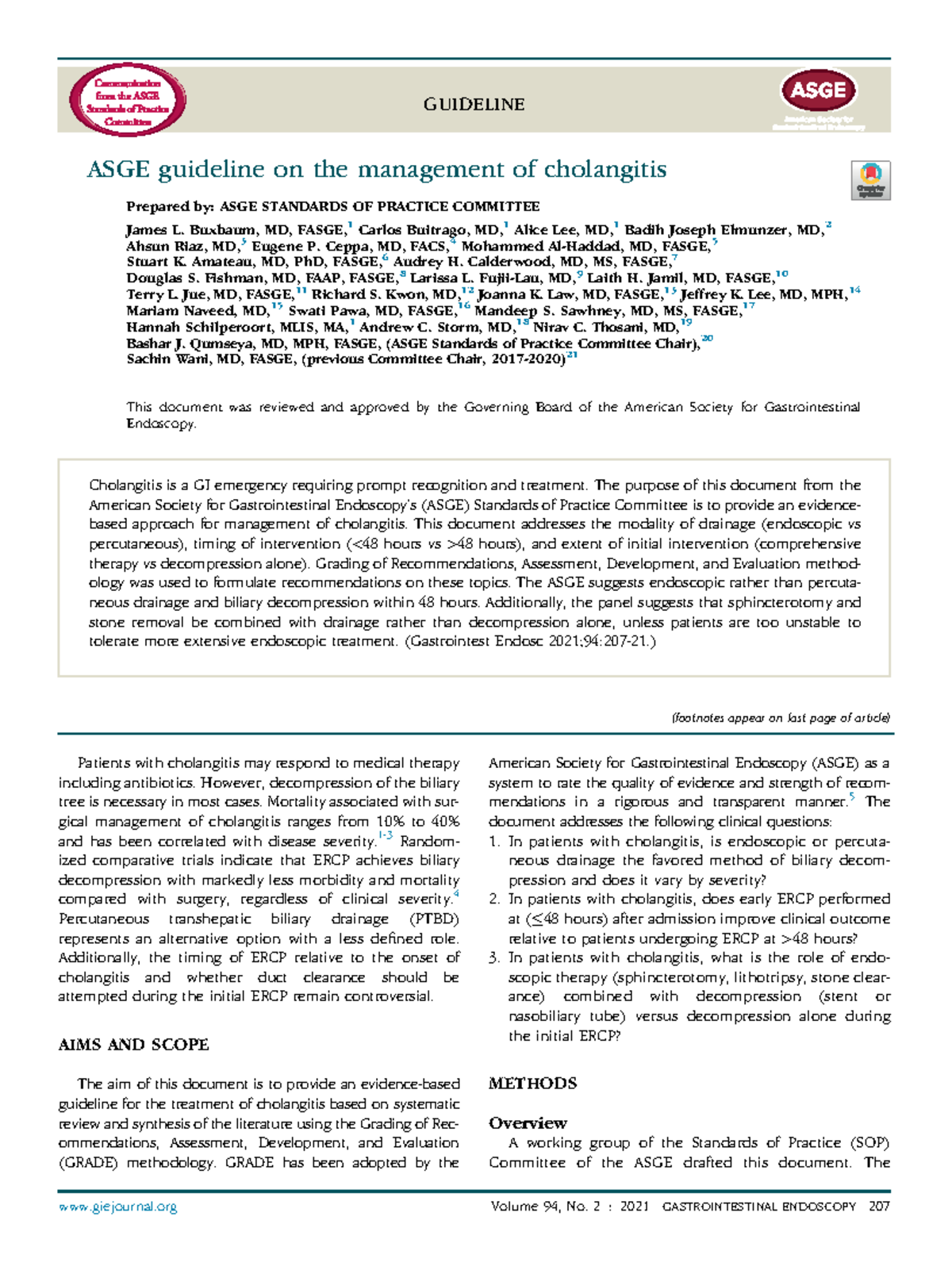 Asge colangitis 2021 - guias de colngitis y coledocolitiasis ...