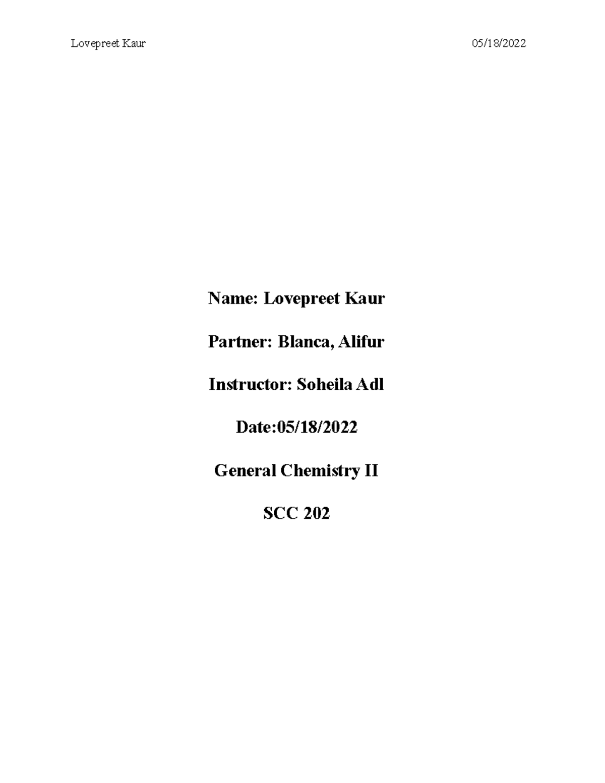 Lab report 8 - Assignment from chemistry lab - Lovepreet Kaur 05/18 ...