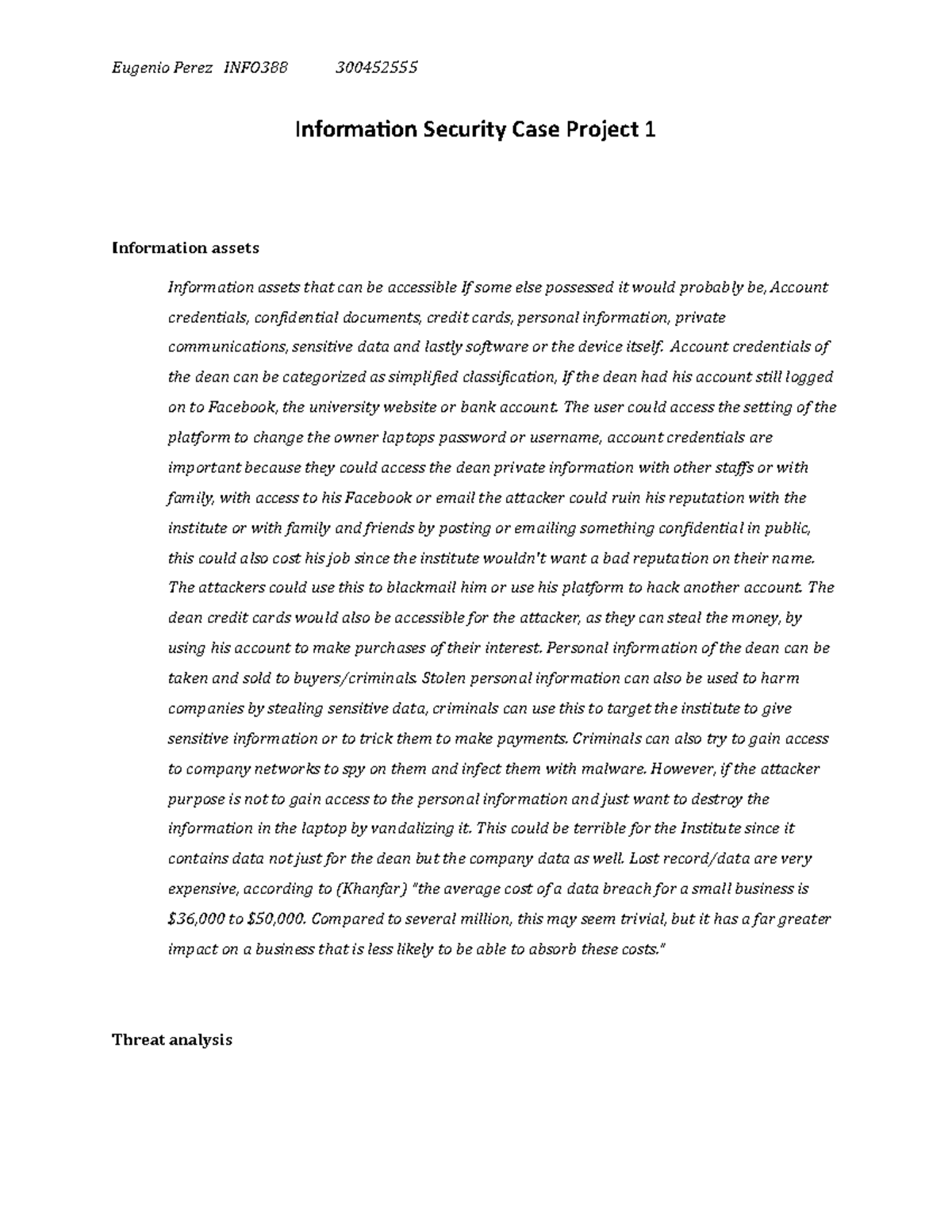 INFO388 security essay 2021 - Eugenio Perez INFO388 300452555 ...