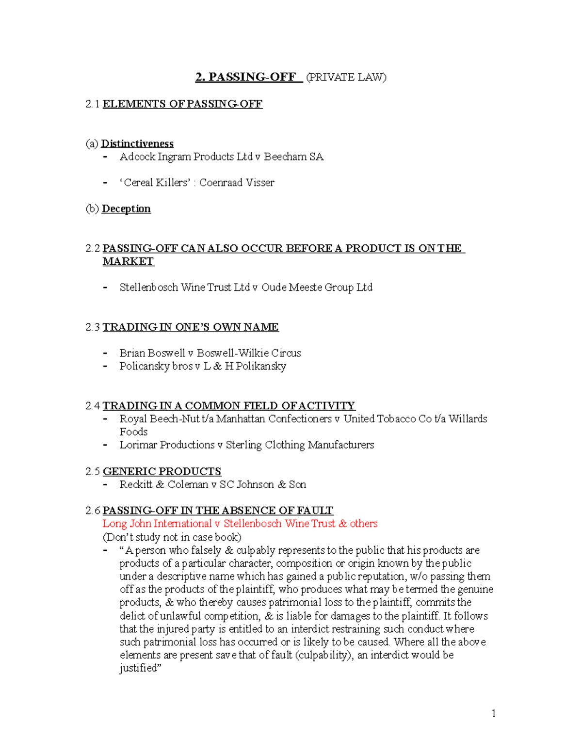 Elements of Passing of Risk - 2. PASSING-OFF (PRIVATE LAW) 2 ELEMENTS ...