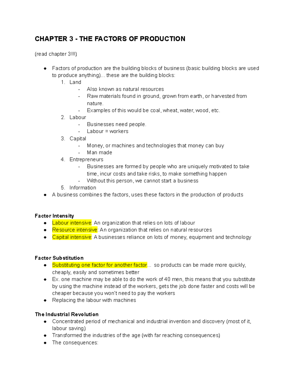 Chapter 3 - CHAPTER 3 - THE FACTORS OF PRODUCTION (read chapter 3 ...