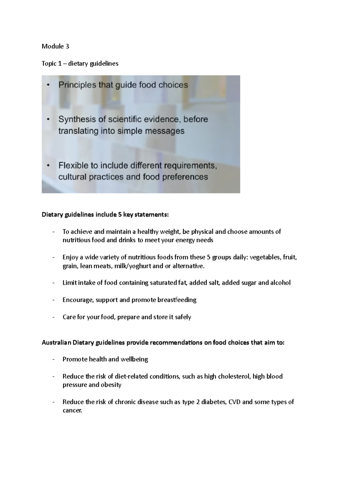 Module 3 - Online learning notes - Module 3 Topic 1 – dietary ...