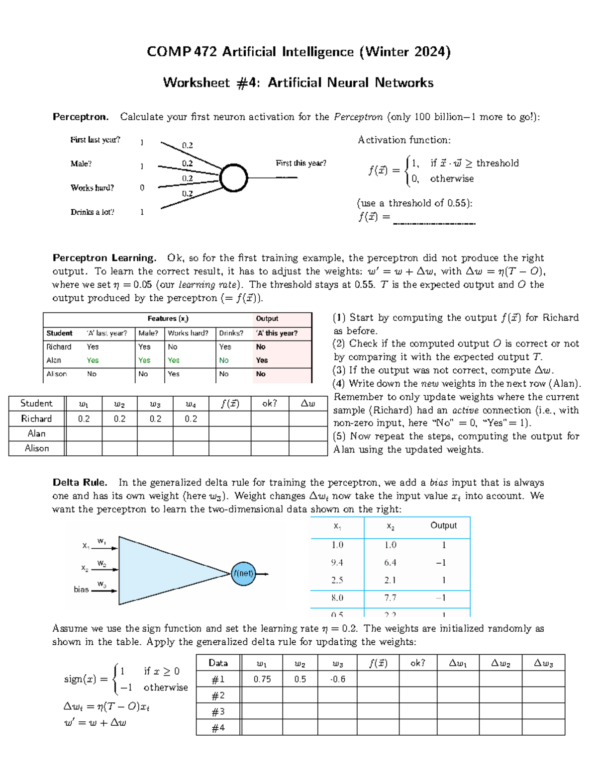 05 ann ex - ANN and Ex - COMP 472 Artificial Intelligence (Winter 2024 ...