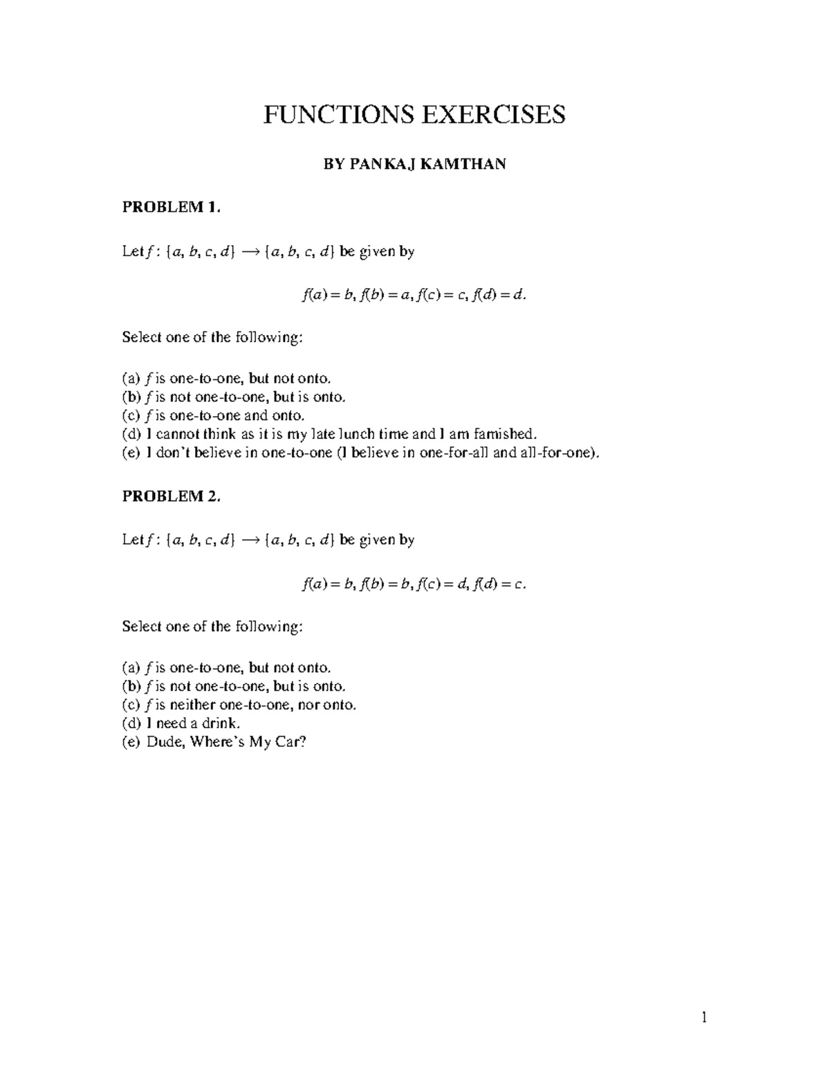 Functions exercises - textbook practice problems - FUNCTIONS EXERCISES ...