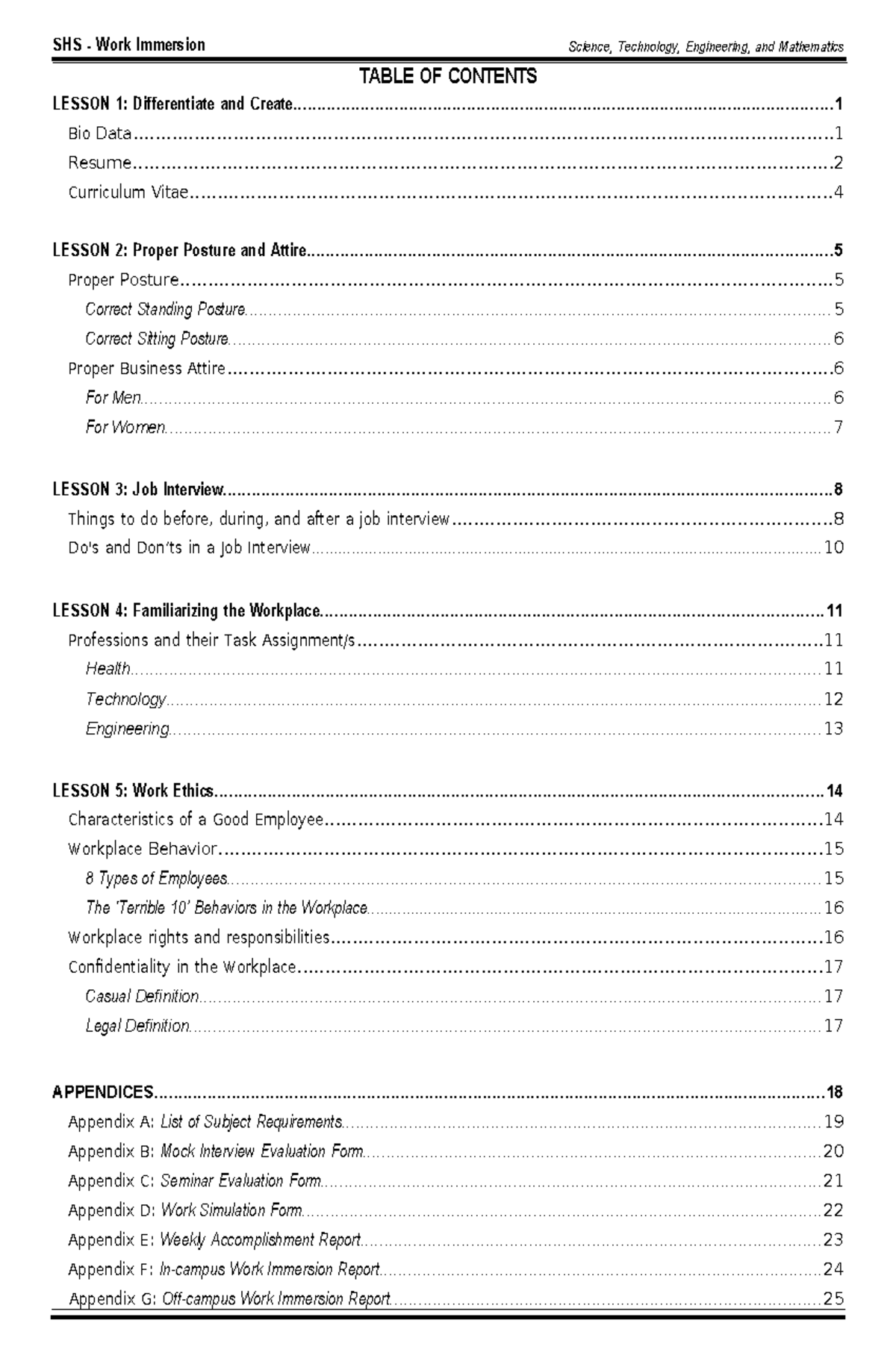 Manual-Work-Immersion-1 - TABLE OF CONTENTS LESSON 1: Differentiate and ...