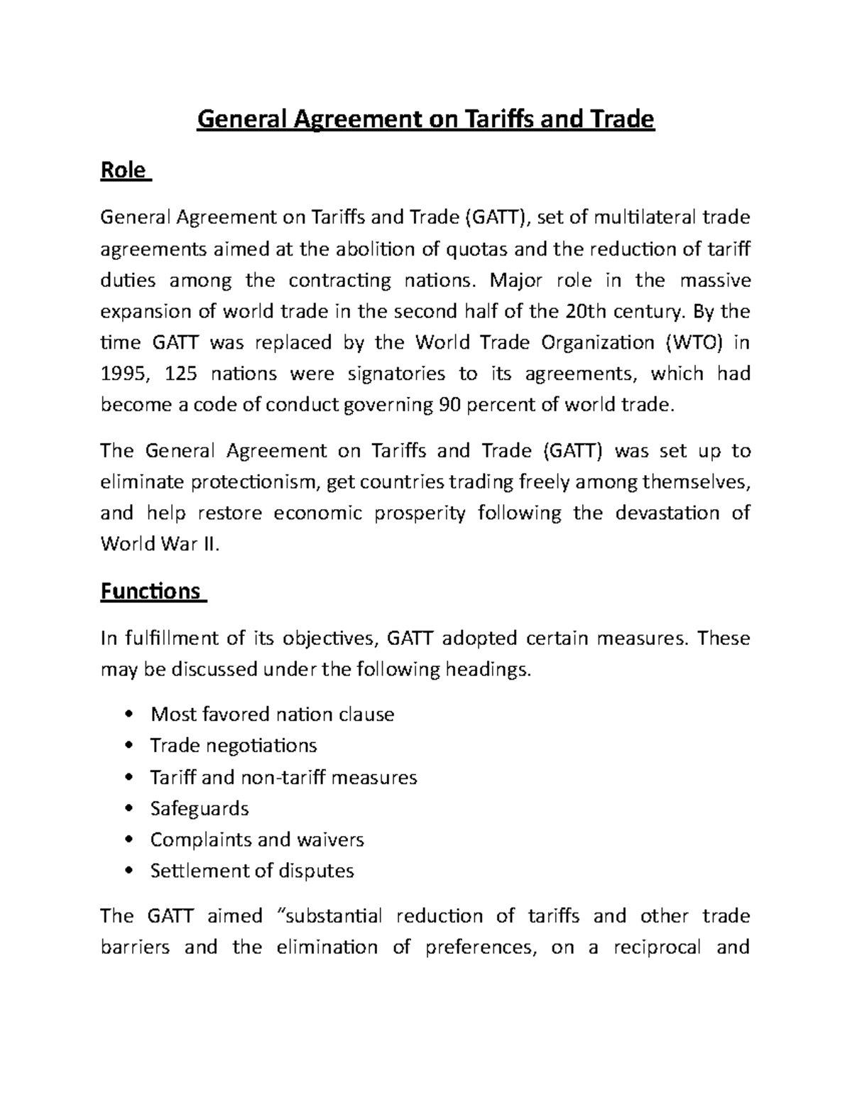 GATT, WOT, Bank, Round table - General Agreement on Tariffs and Trade ...