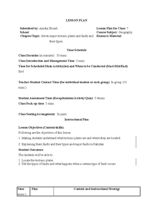 Lesson PLAN 10 - LESSON PLAN Submitted by: Ayesha Shoaib. Lesson Plan ...