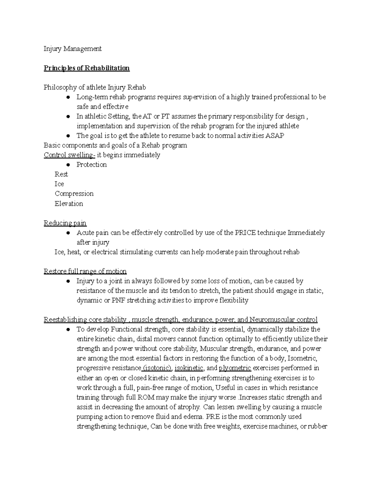 Injury managment 3 - Course notes summarized from slides and helpful ...