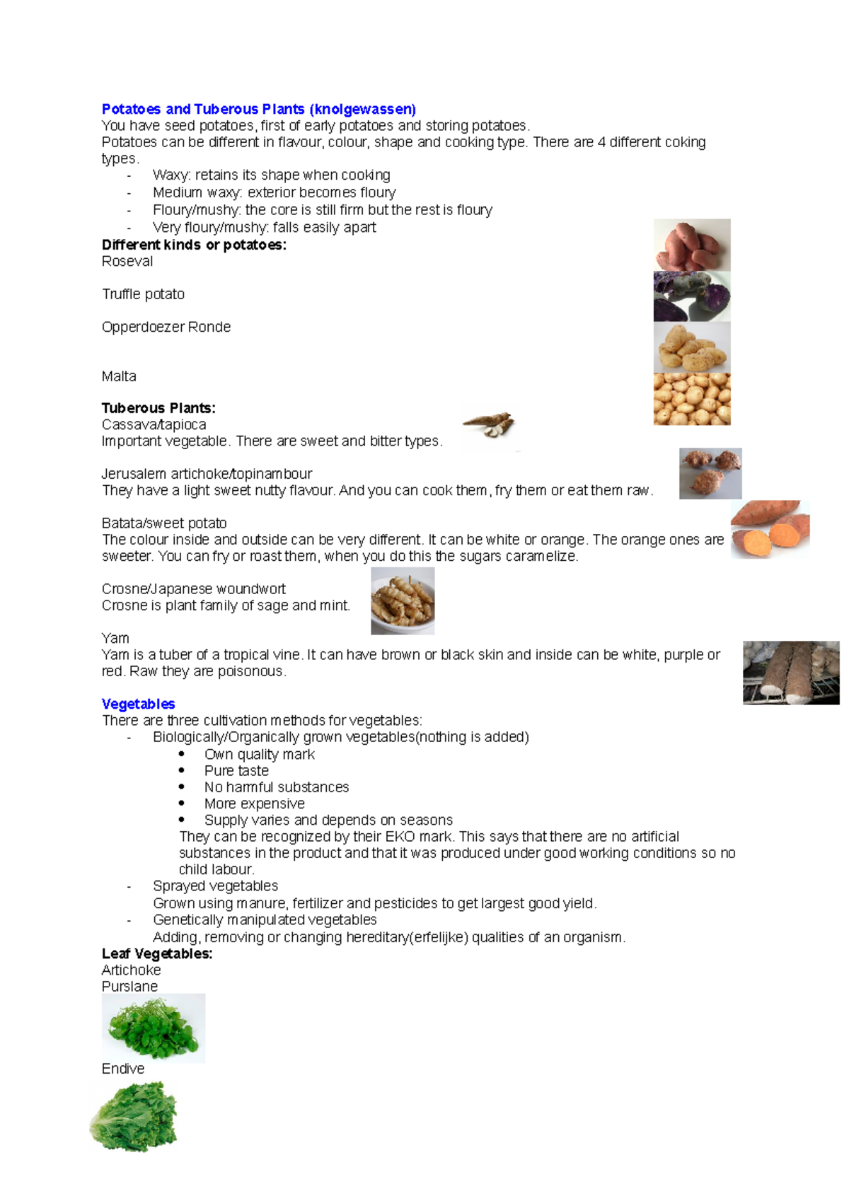 Summery KOKE - Summary Cooking Skills Theory - Potatoes and Tuberous ...