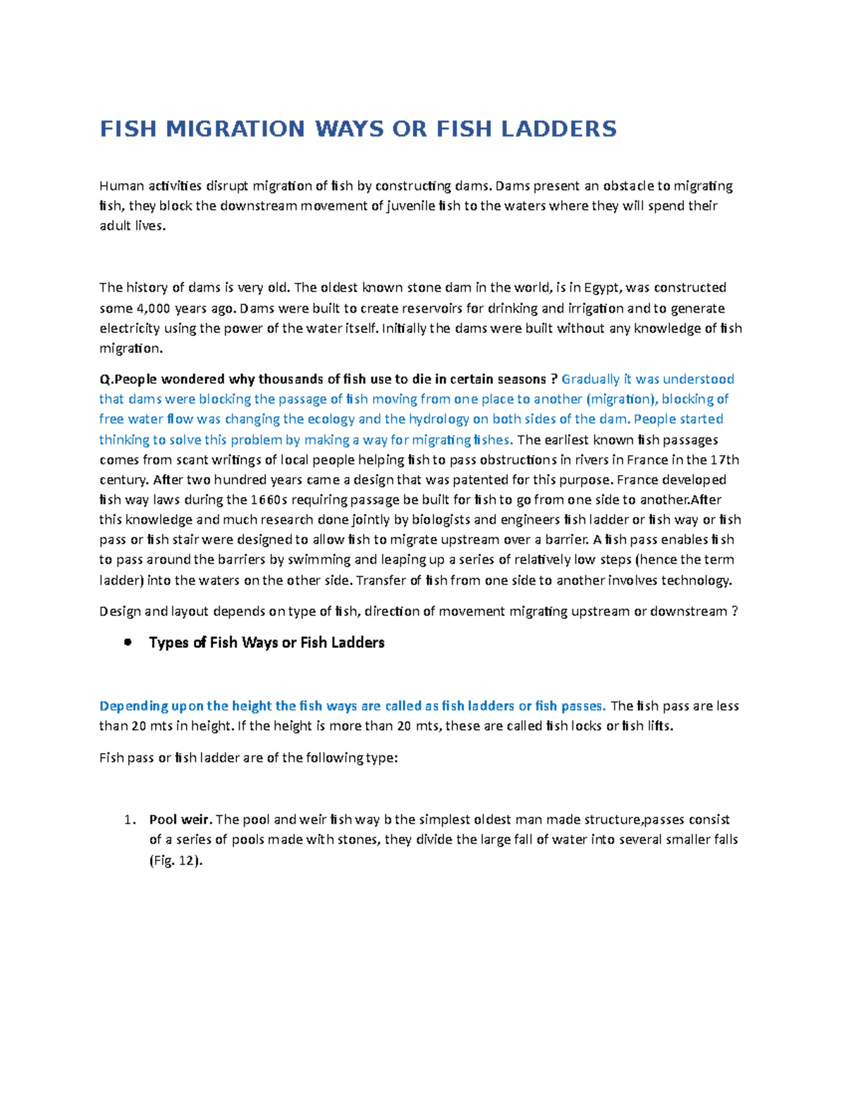 FISH Migration WAYS OR FISH Ladders - FISH MIGRATION WAYS OR FISH ...