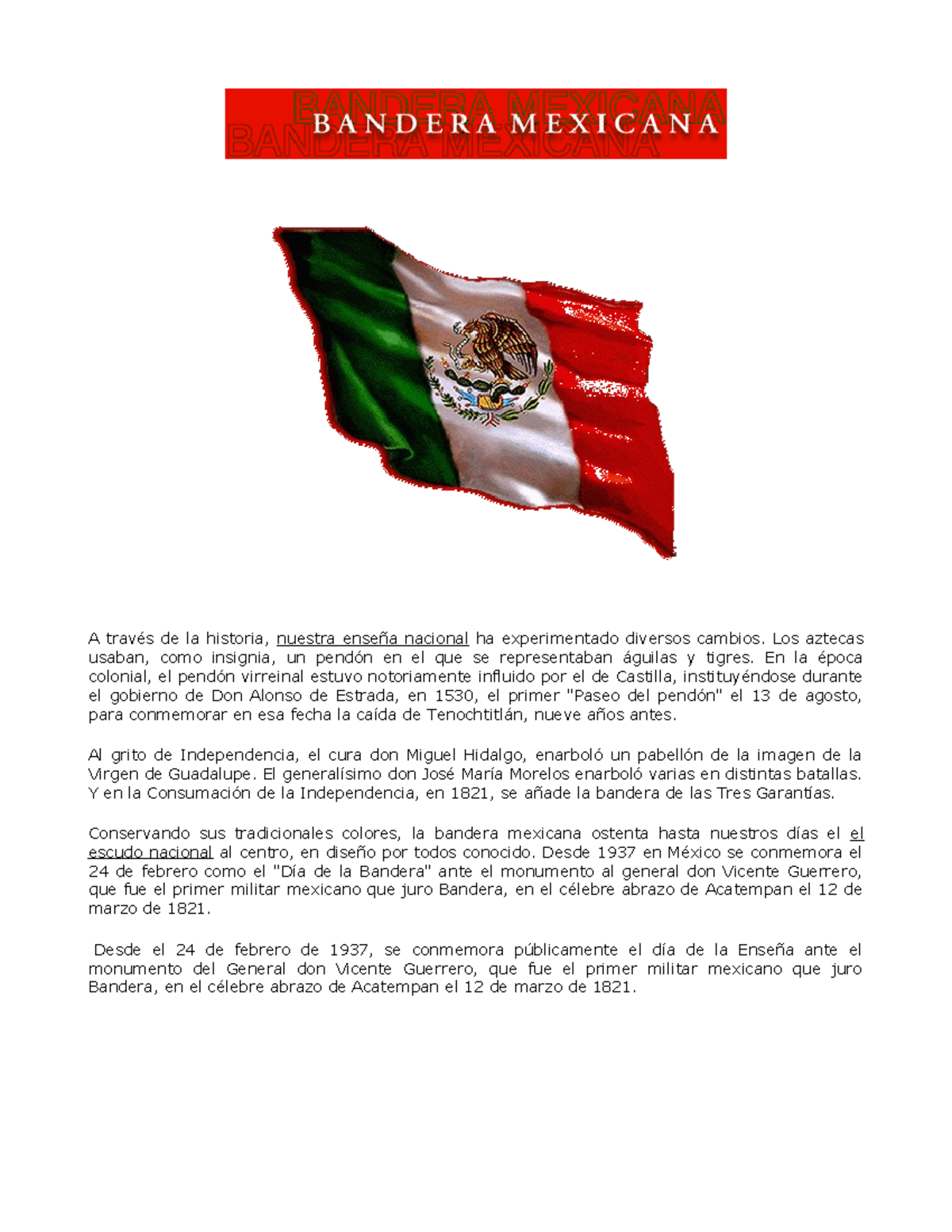 Historia De La Bandera Mexicana - A través de la historia, nuestra ...
