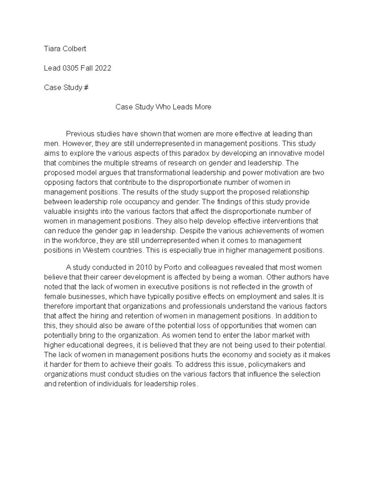 Case study 1 - Tiara Colbert Lead 0305 Fall 2022 Case Study # Case ...