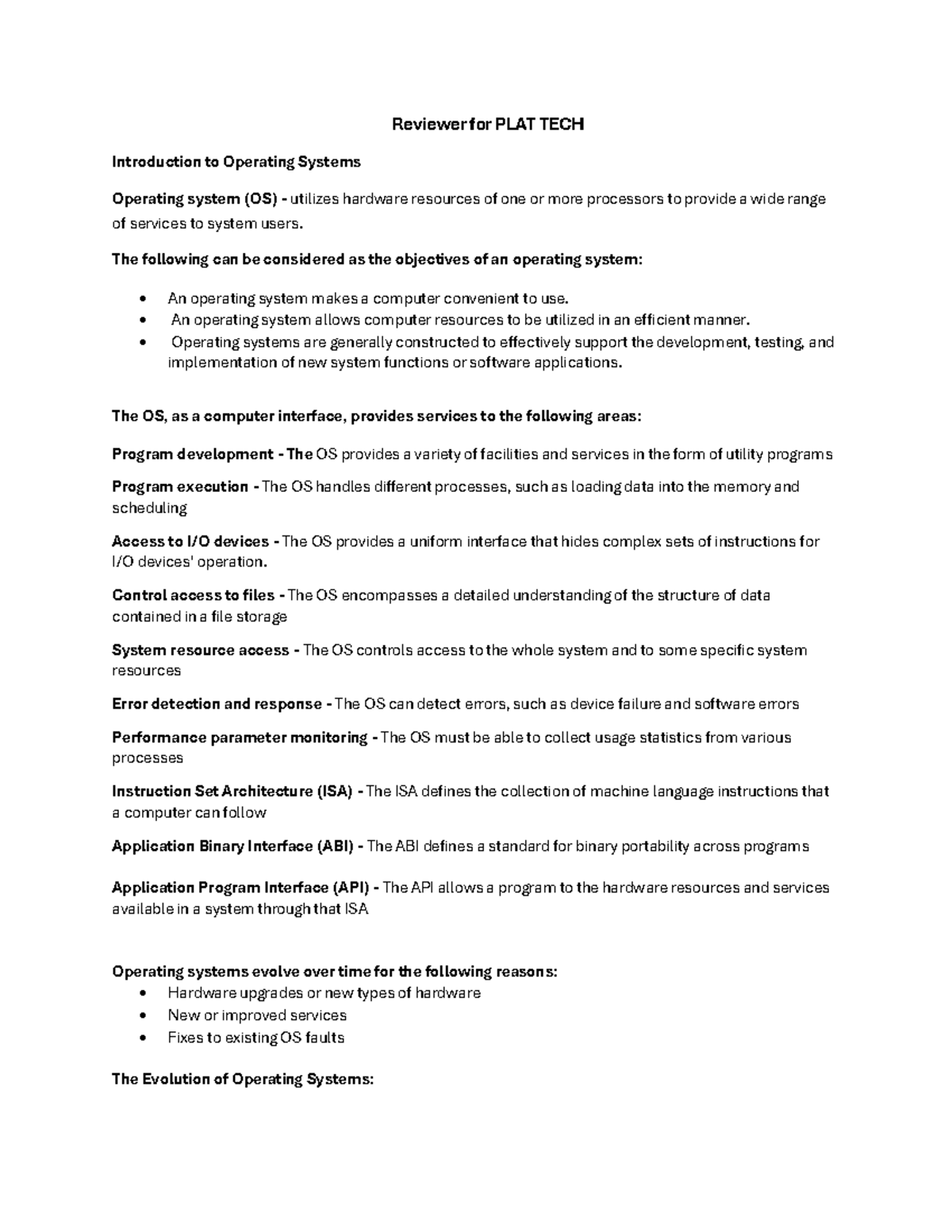 PLAT TECH Reviewer - Reviewer for PLAT TECH Introduction to Operating ...