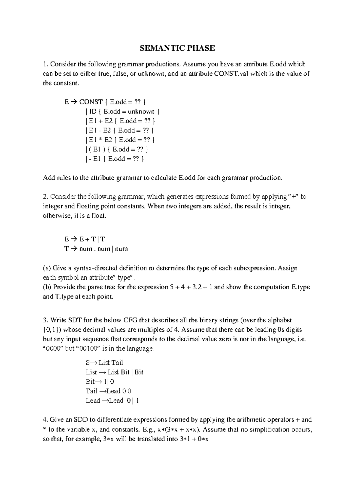 Assignment-3 Semantic Phase - SEMANTIC PHASE Consider the following ...