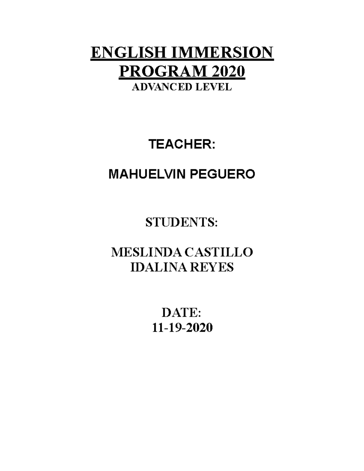 Exposition finish inmersion ingles 2 - ENGLISH IMMERSION PROGRAM 2020 ...