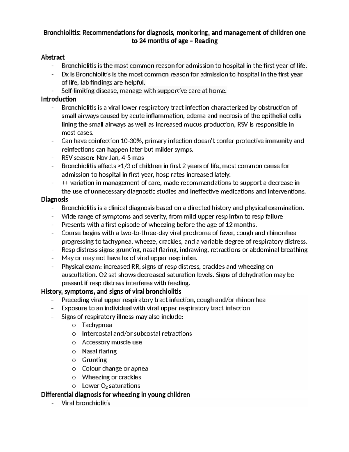 Bronchiolitis- Recommendations for diagnosis, monitoring and management ...