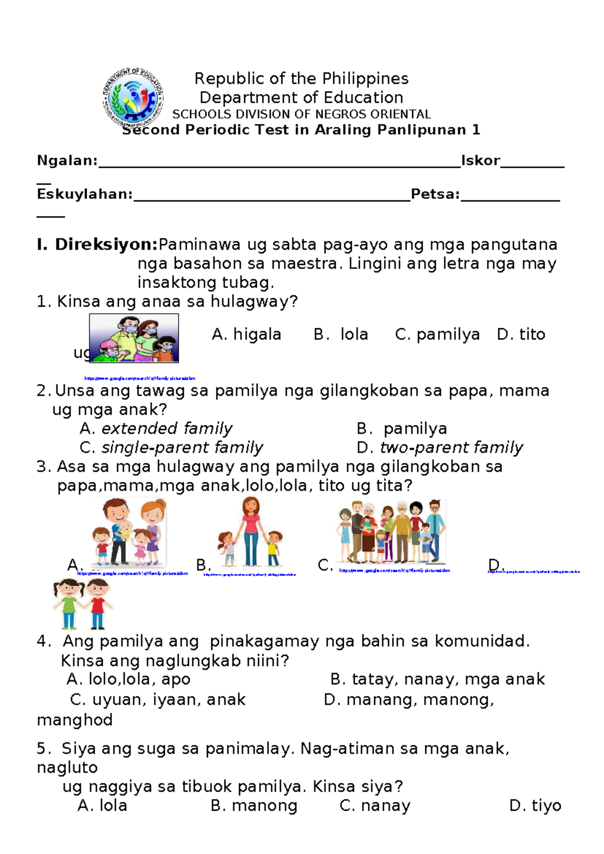 AP1-Q2- Assessment - Republic of the Philippines Department of ...