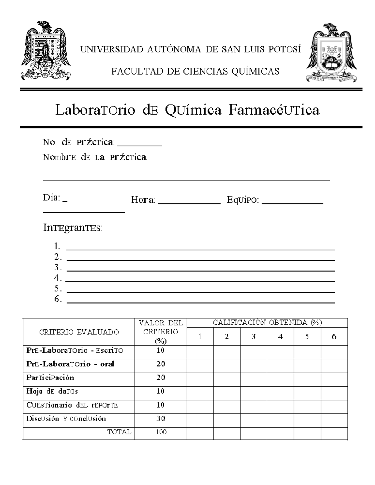 Portada reporte Lab Quim Farm NVO - UNIVERSIDAD AUTÓNOMA DE SAN LUIS ...