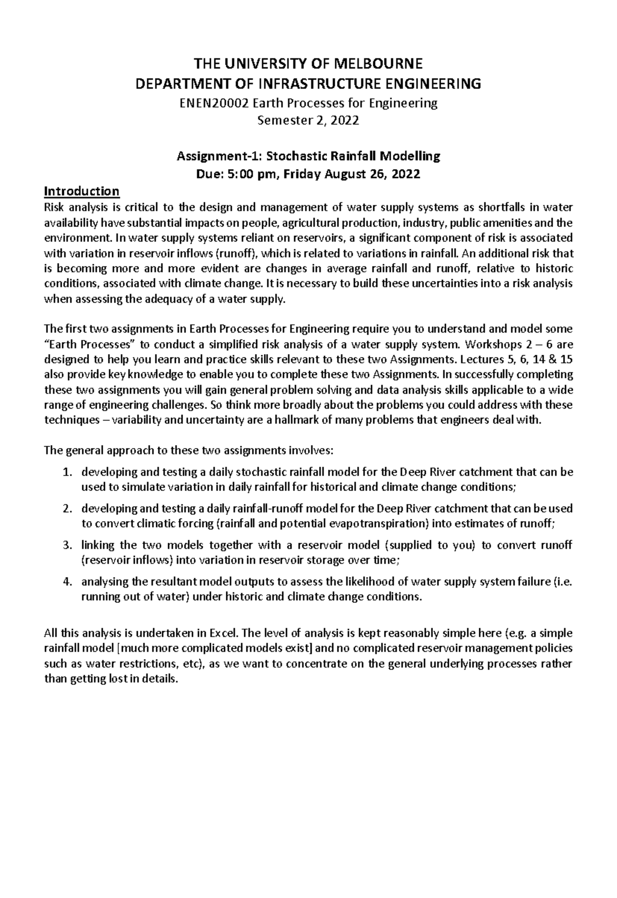 Assignment 1 - 2022 S2 - THE UNIVERSITY OF MELBOURNE DEPARTMENT OF INFRASTRUCTURE ENGINEERING ...