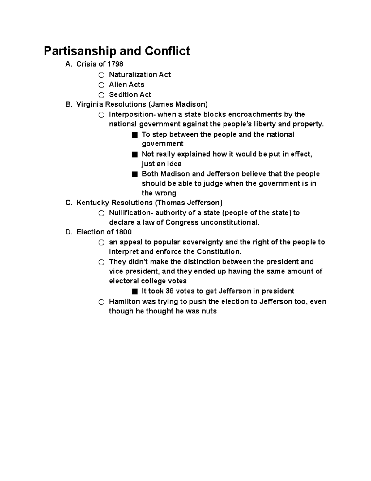 Partisanship and Conflict - Crisis of 1798 Naturalization Act Alien ...