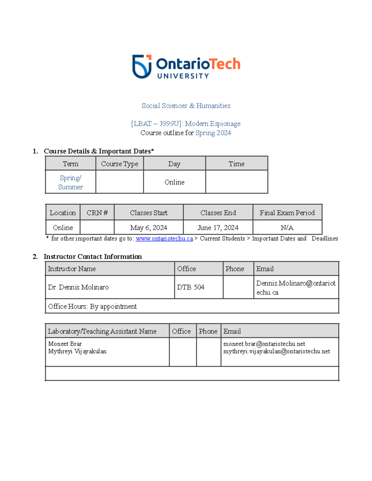 Syllabus Modern Espionage - Social Sciences & Humanities [LBAT – 3999U ...