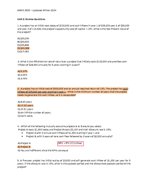 Corporate Finance Sample FINAL EXAM - MGT3470 Corporate Finance ...