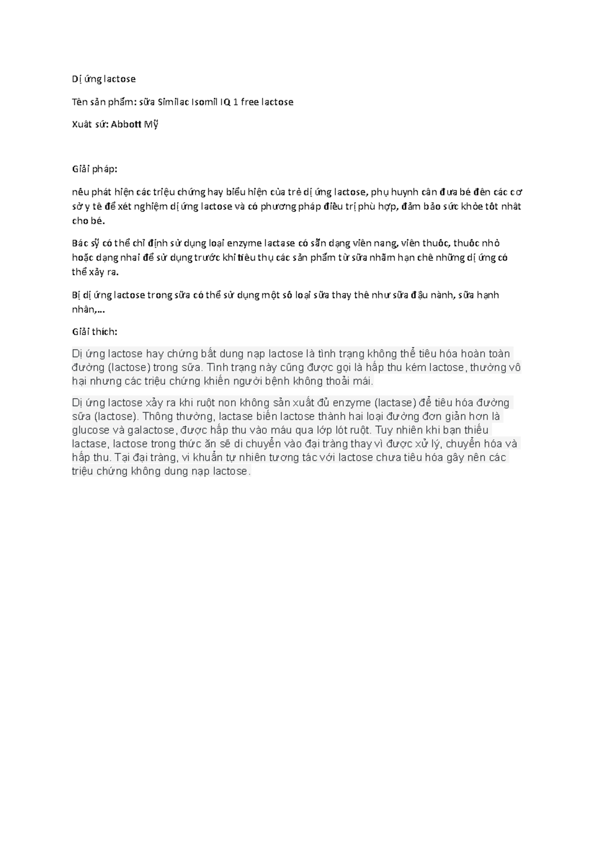 Dị ứng lactose - ỷtyfy - D ị ứng lactose Tên s n ph m: s a Similac Isomil IQ 1 free lactoseả ẩ ữ ...